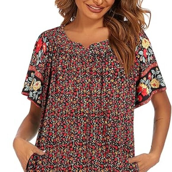 Dresses | Womens Nightgown Short Sleeve House Dress With Pocketsfloral ...